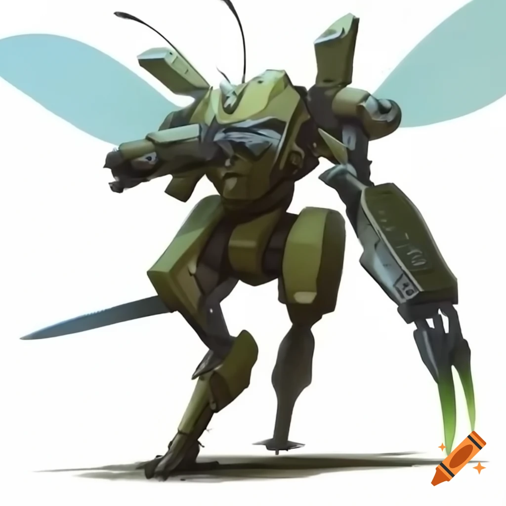 Insectoid humanoid combat mech with dagger and knight armor, featuring ...