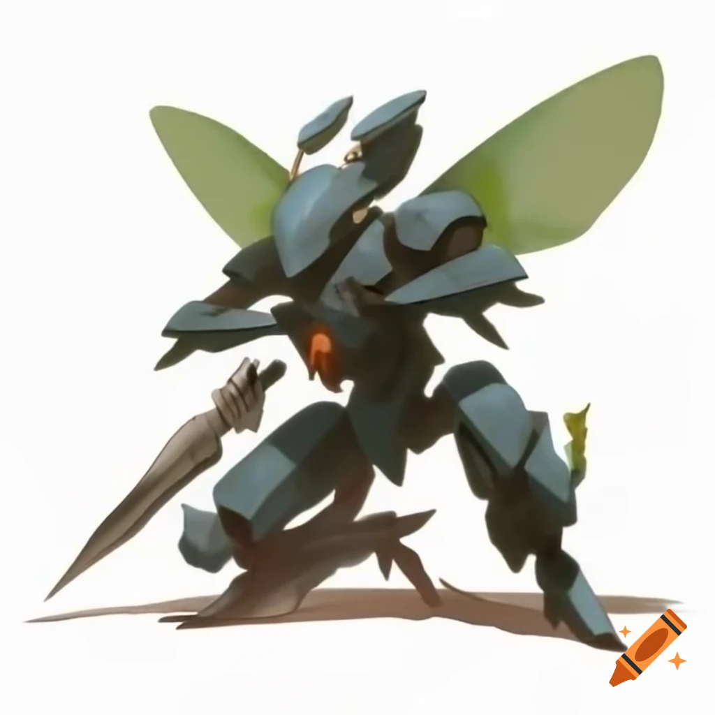 Combat mecha with dagger and insectoid humanoid design in knight armor ...