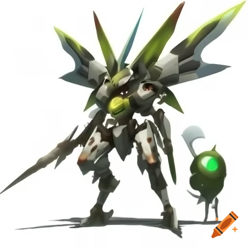 Combat mecha with dagger and insectoid humanoid design on white ...