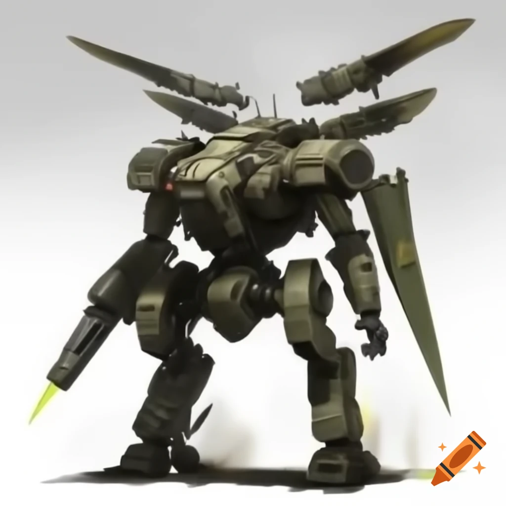 Combat mech with dagger and insectoid design on white background on Craiyon