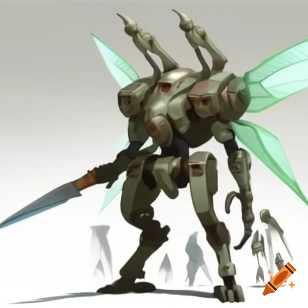 Insectoid humanoid combat mech with dagger and knight armor, featuring ...