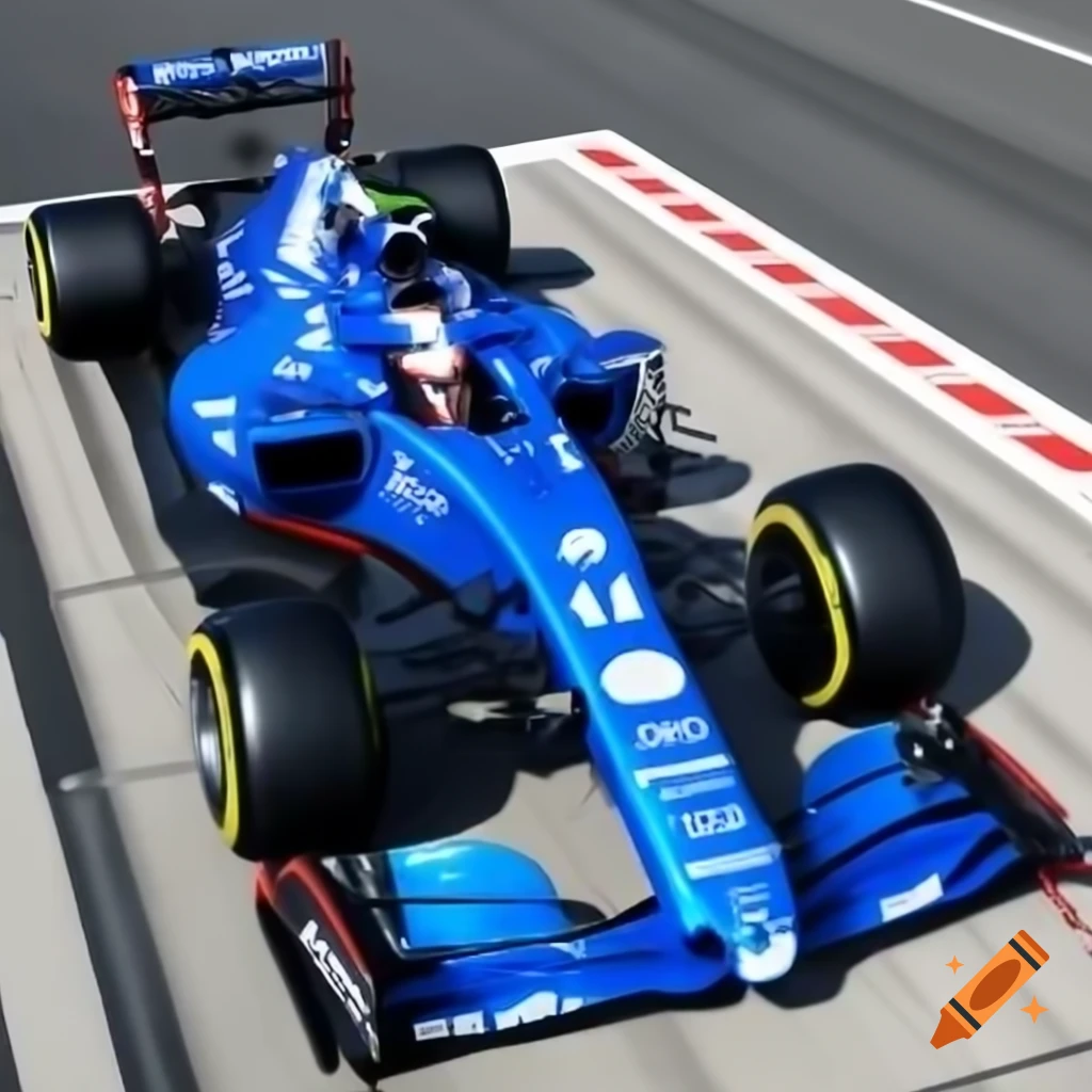 Blue sports car with Formula 1 themed decoration on Craiyon
