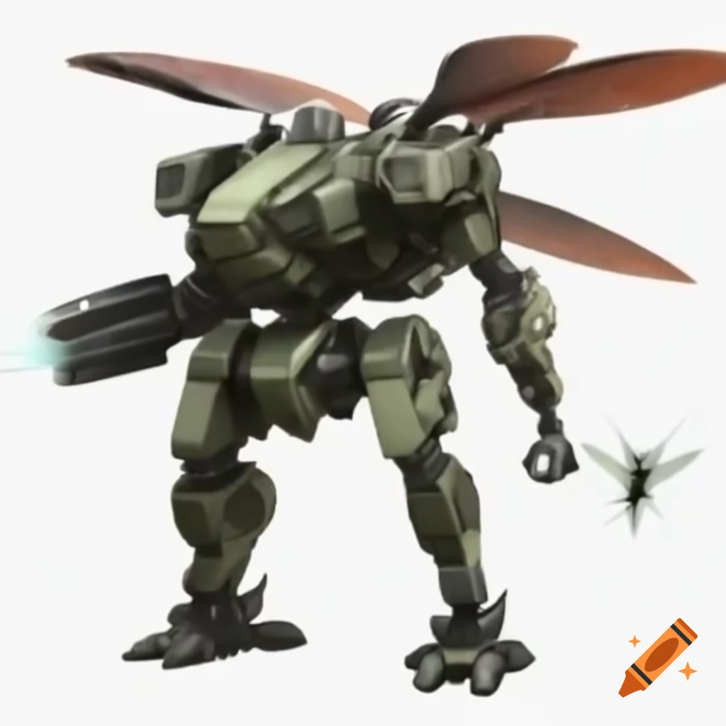 Insectoid humanoid combat mech with dagger and large wings against ...