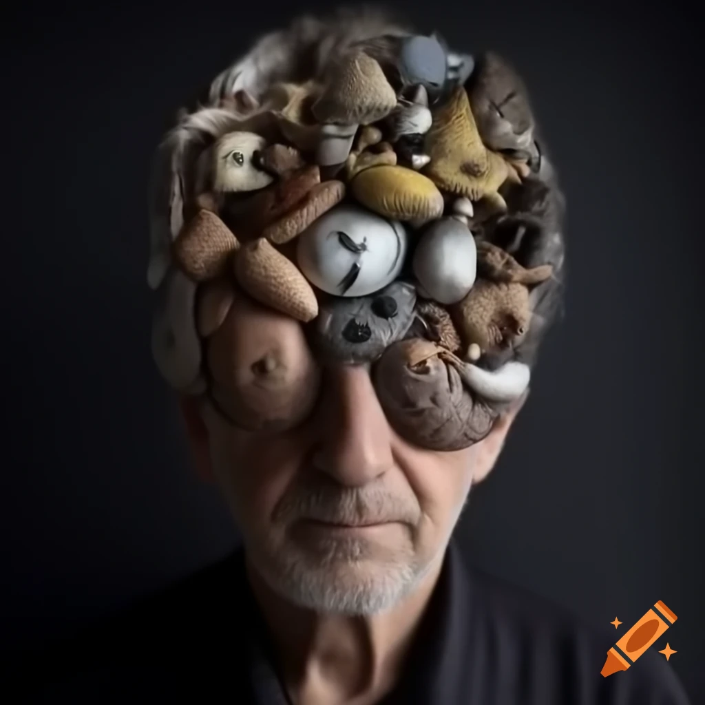 Surreal depiction of a person with a combination of animal heads ...
