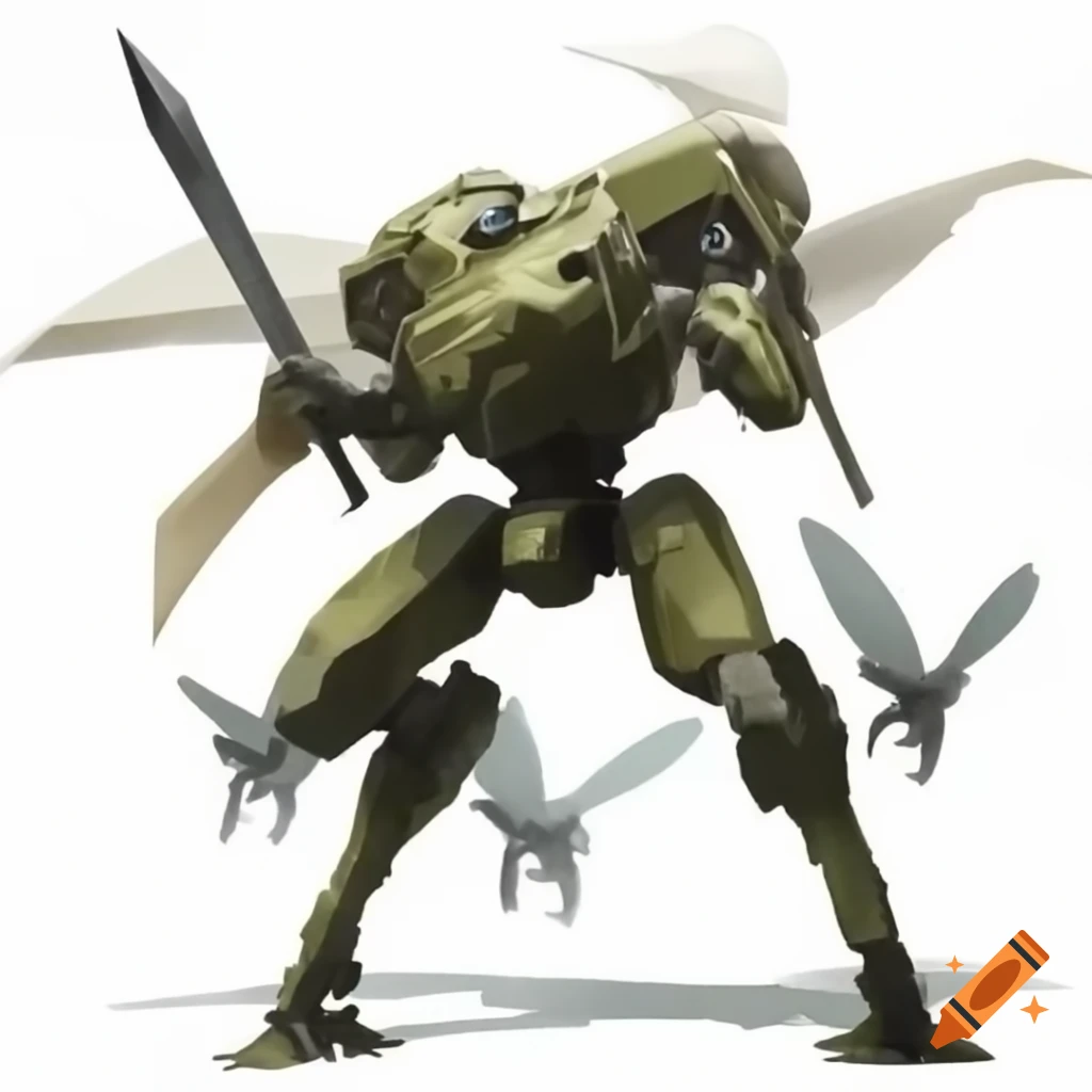Insectoid humanoid mech in knight armor with dagger and wings on Craiyon