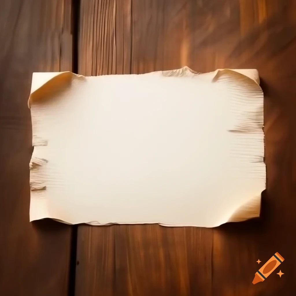 Close-up of blank medieval paper on wooden table on Craiyon
