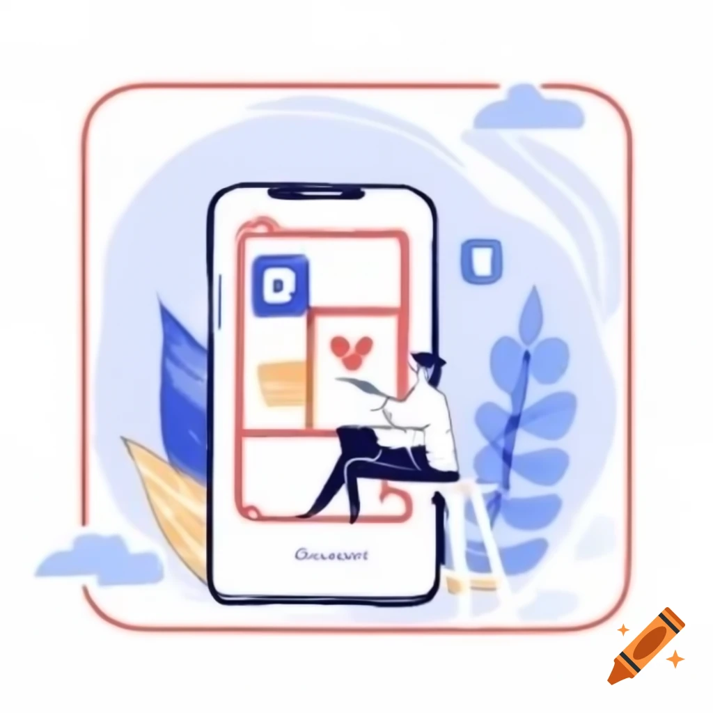 Hand-drawn sketch of a modern man using Instagram on smartphone in ...