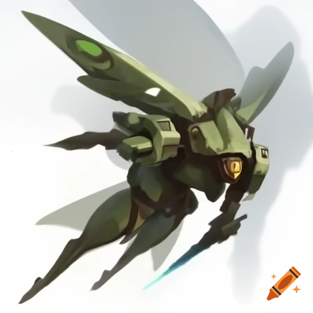 Insectoid humanoid combat mech with dagger and wings on white ...
