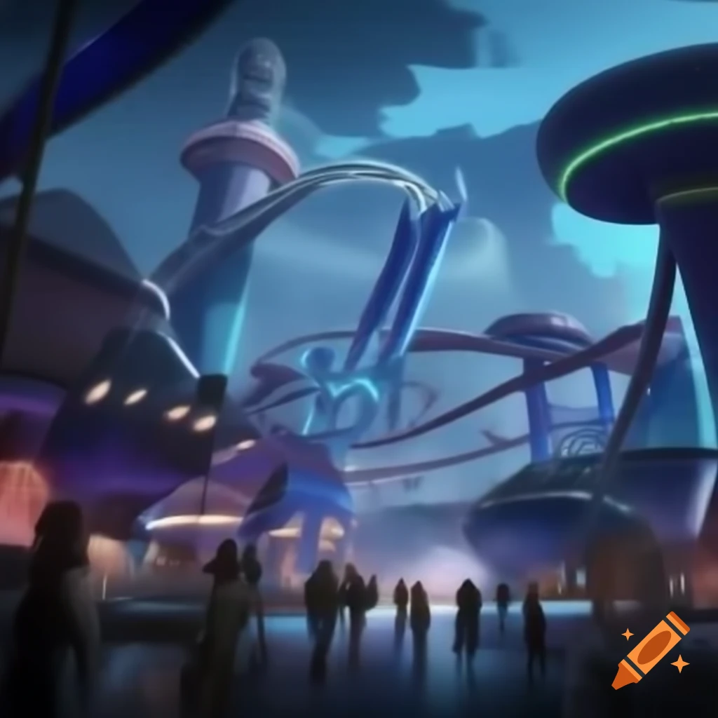 Futuristic amusement park with gravity-defying roller coasters and ...