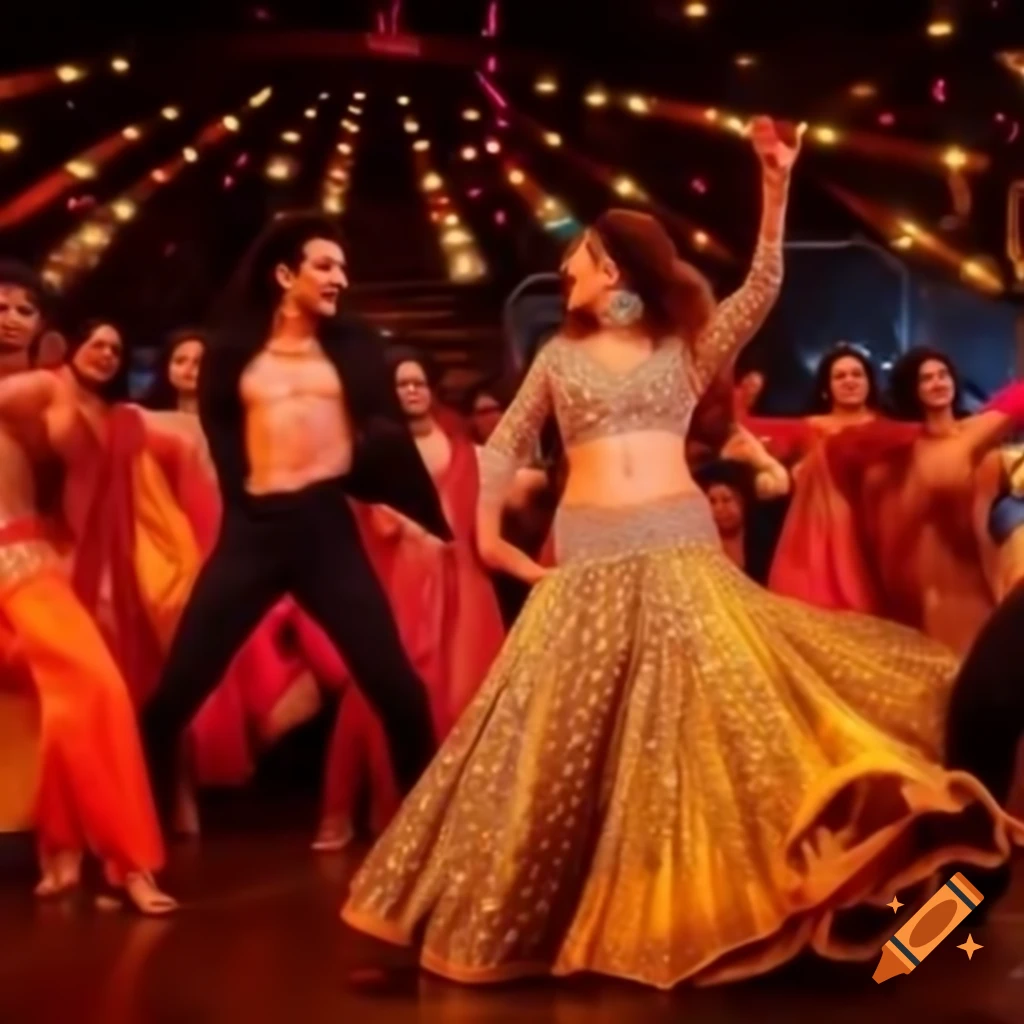 Vibrant Bollywood dance performance on elaborately decorated stage ...