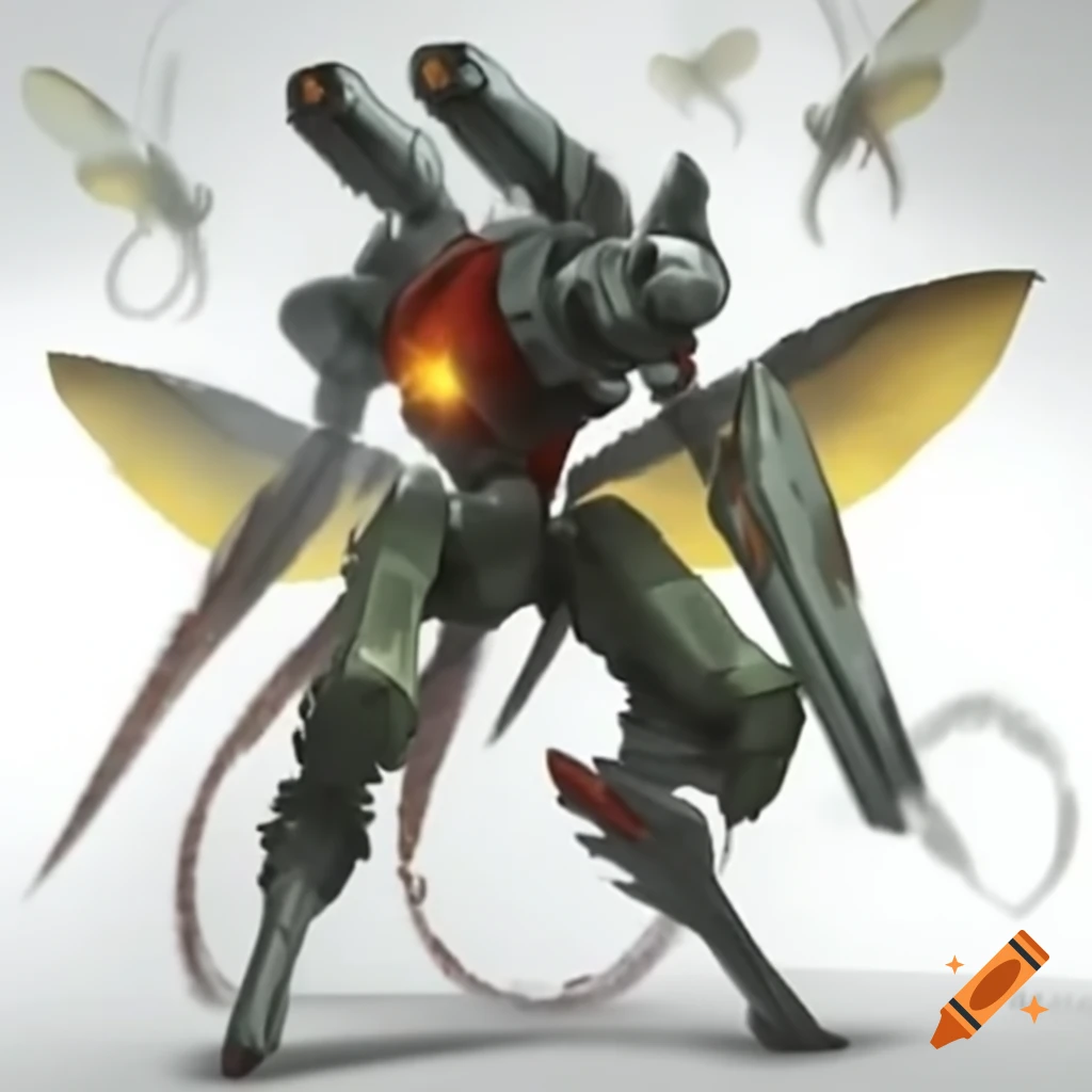 Insectoid humanoid combat mecha with dagger on white background on Craiyon