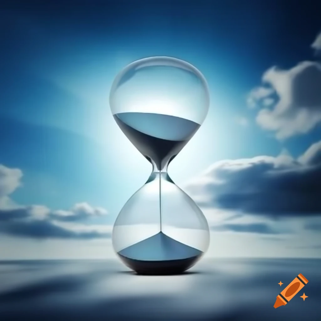 Conceptual hourglass representing the paradox of time, suspended in mid ...