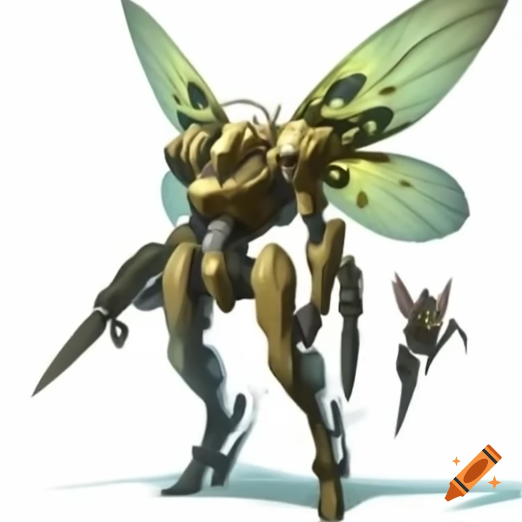 Insectoid humanoid combat mech with dagger and knight armor on white ...