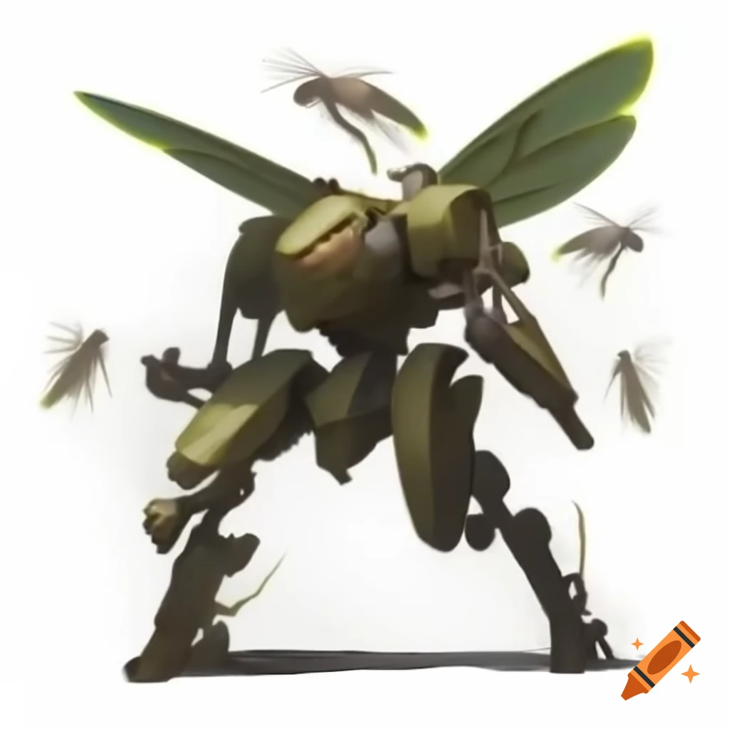 Combat mech with insectoid humanoid design and dagger on white ...