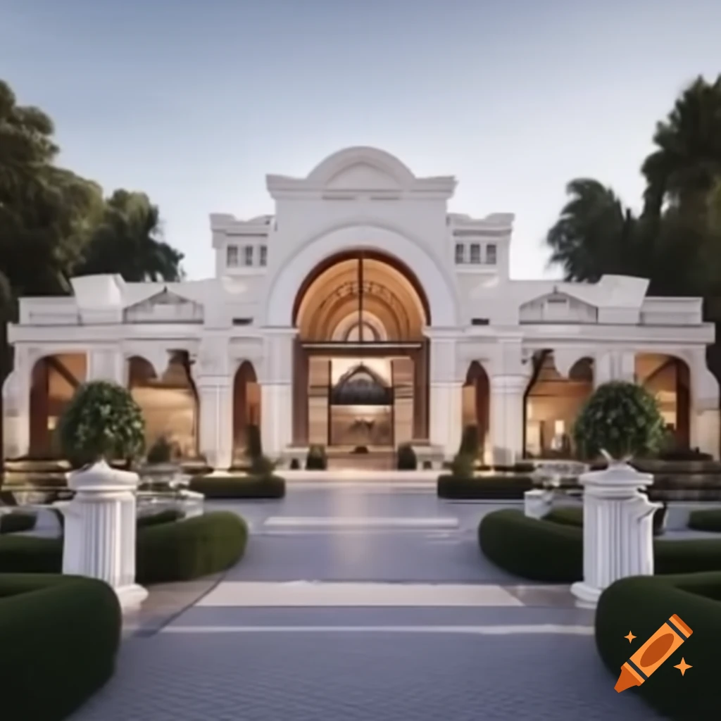 Classical Greco-Roman building at theme park entrance, designed as ...