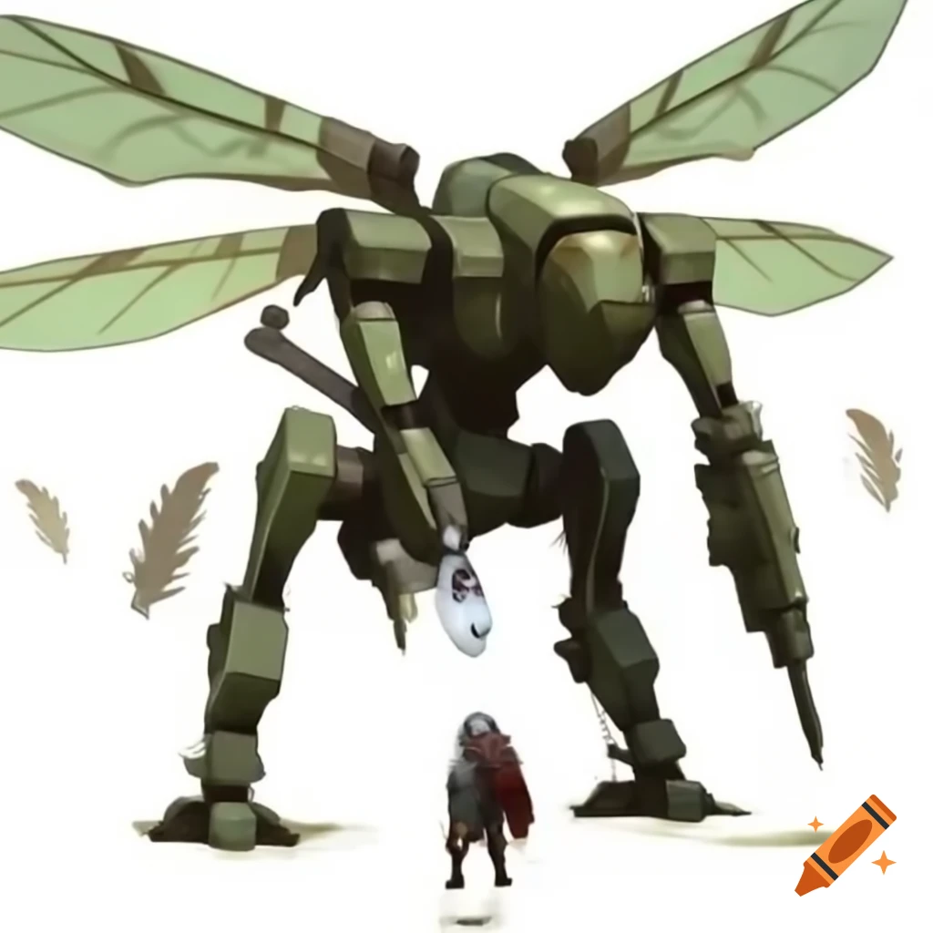 Insectoid humanoid combat mech with dagger and large wings against ...