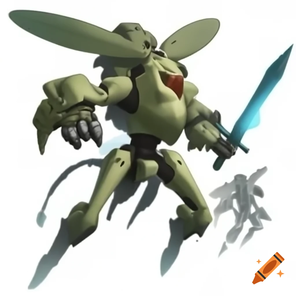 Combat mech with insectoid humanoid design and dagger on white ...