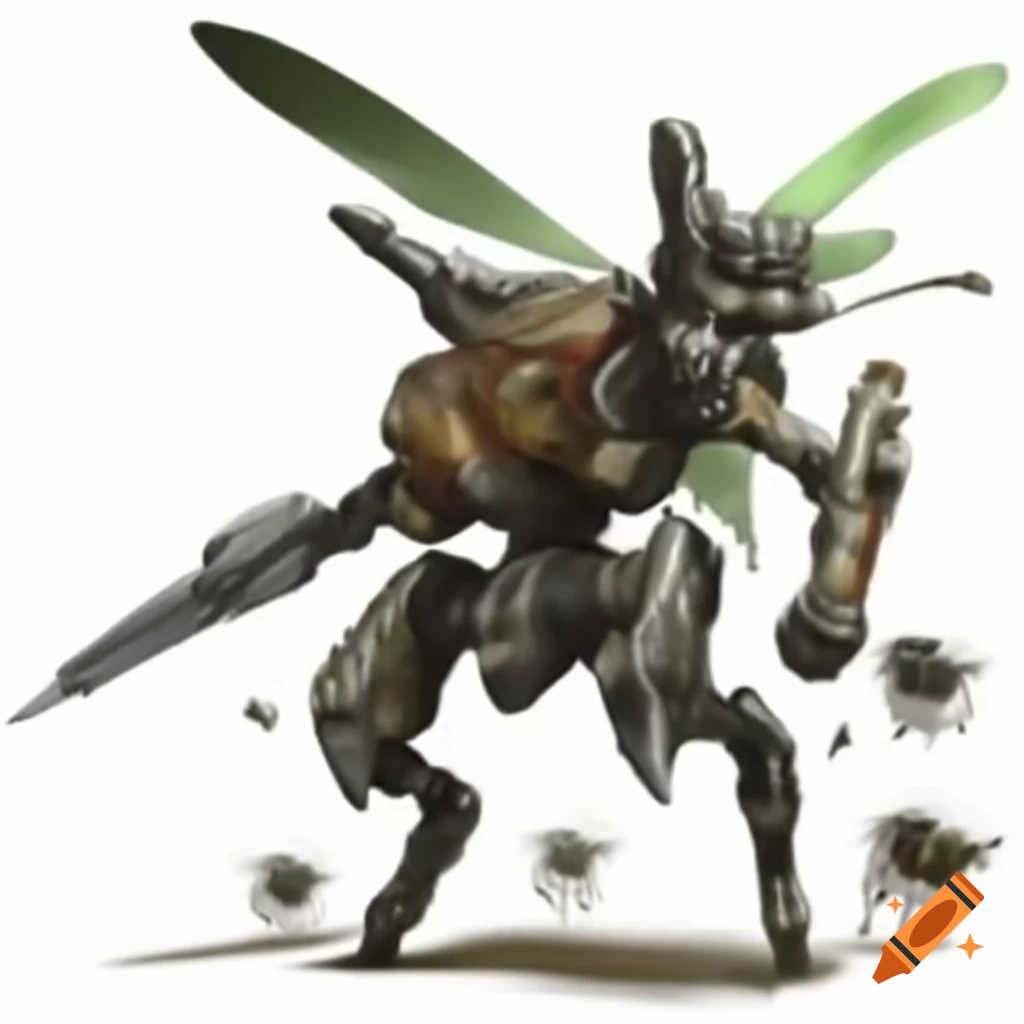 Insectoid humanoid combat mech with dagger and knight armor, featuring ...