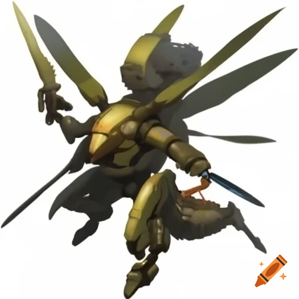 Combat mech with insectoid humanoid design and dagger on white ...