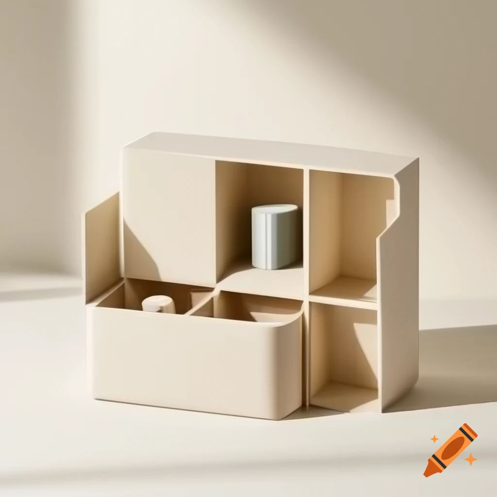 Beige minimalist storage box with organized compartments in grid ...