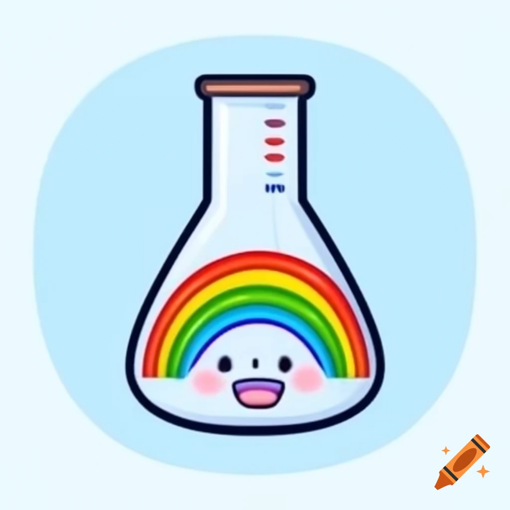 Colorful rainbow in round bottom lab flask with blank background on Craiyon