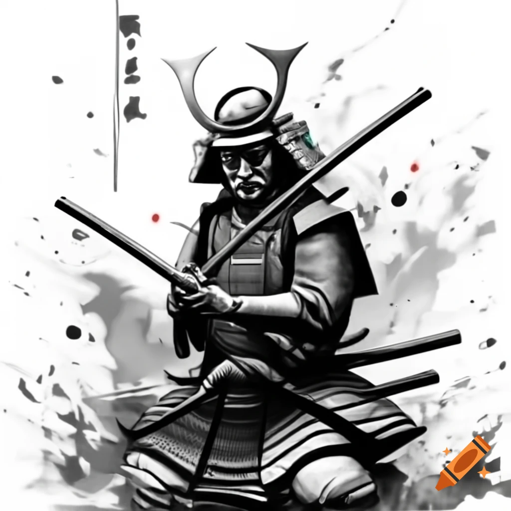 Samurai practicing hajojutsu in vertical stance, detailed Japanese art ...