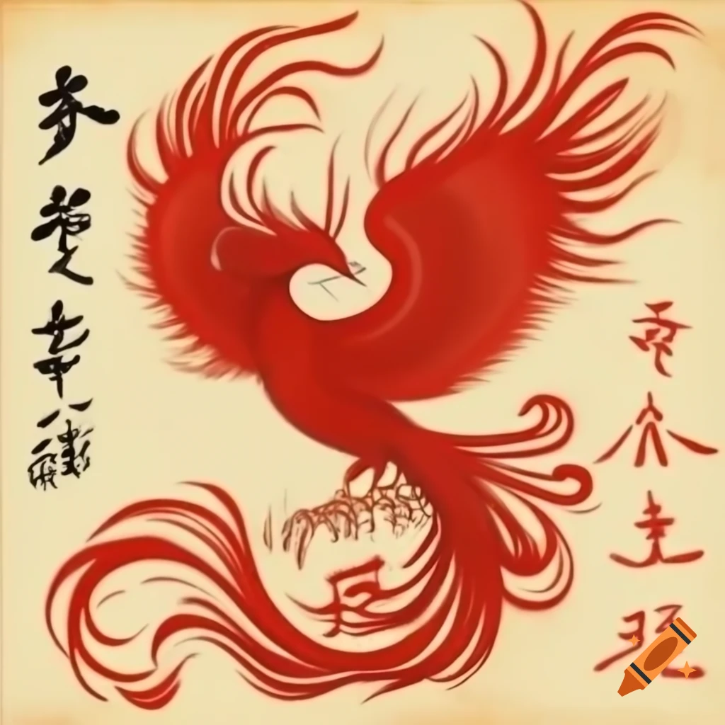 Phoenix created with Chinese calligraphy symbols in traditional ...