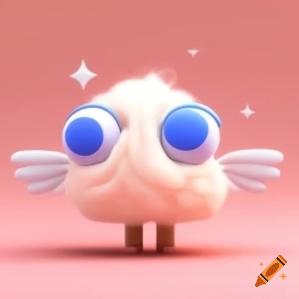 Cute fluffy creature with round head, 5 legs, 4 wings, and segmented ...