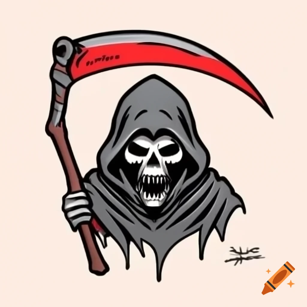 Grim reaper logo in red and black with scythe, space for name on Craiyon