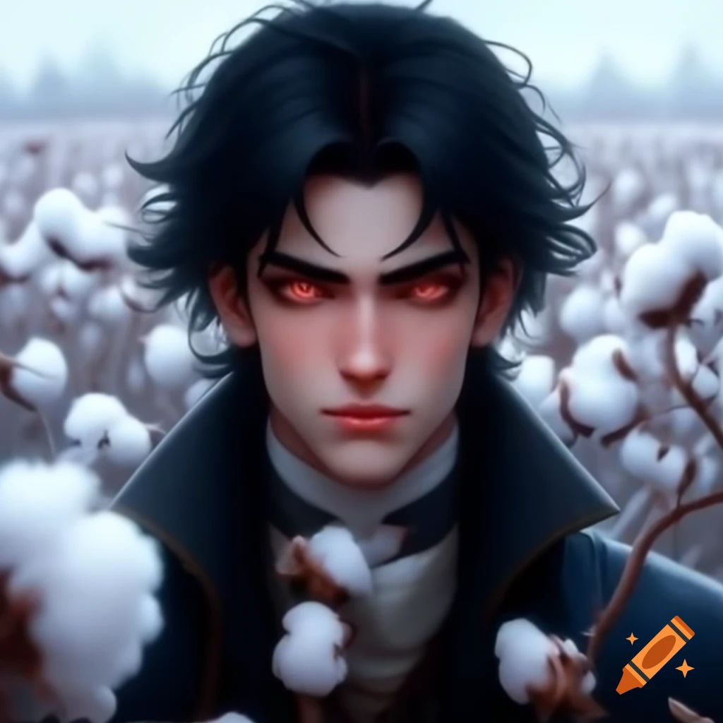 Young handsome baron in cotton field, hazel eyes and black hair, 1997 ...