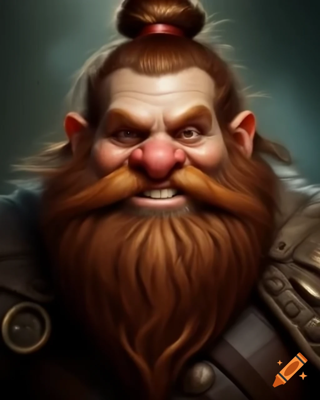 Friendly fantasy dwarf with brown beard and bright smile on Craiyon