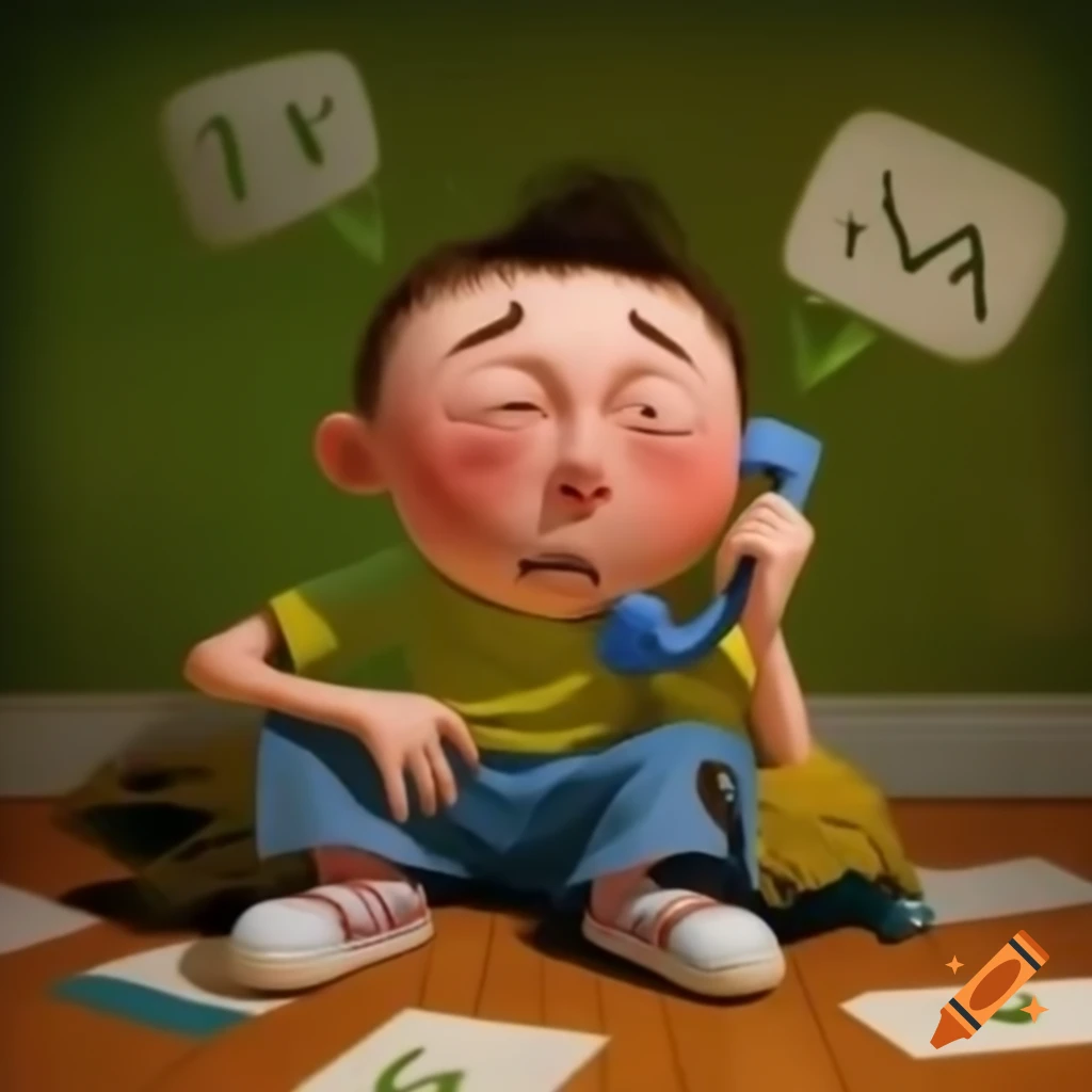 Child playing on phone while crying on Craiyon