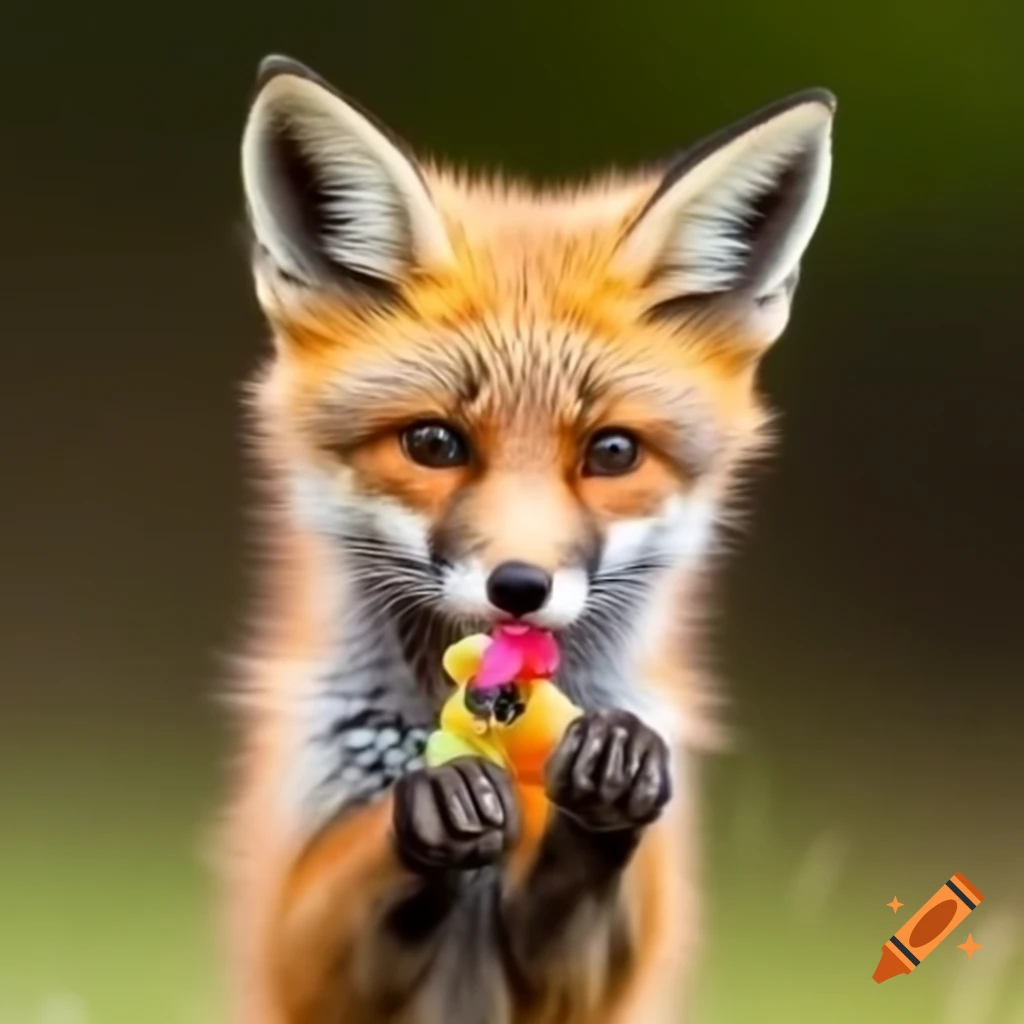 Charming fox reaching out to hold colorful item on Craiyon