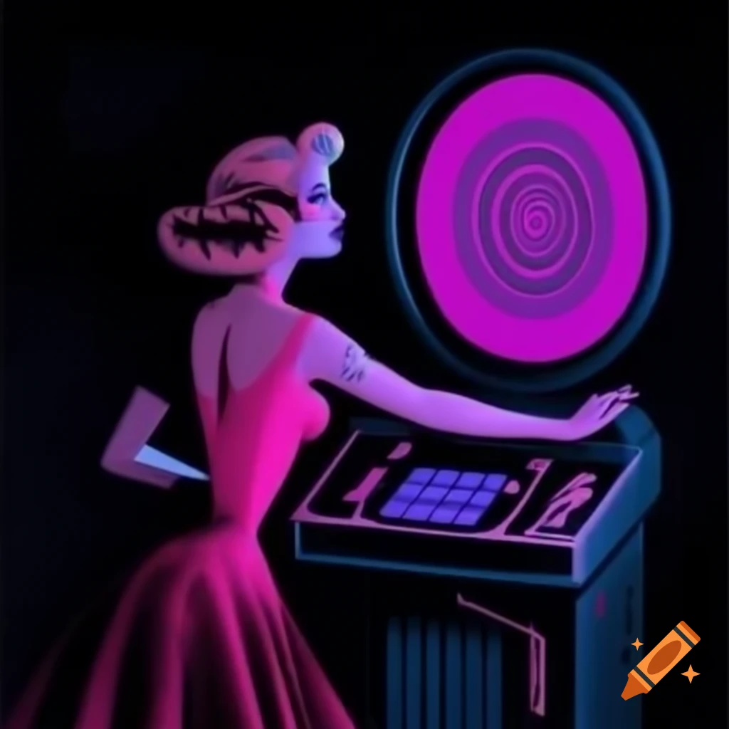 Mysterious woman with illusion-creating machine in magenta, Norman ...