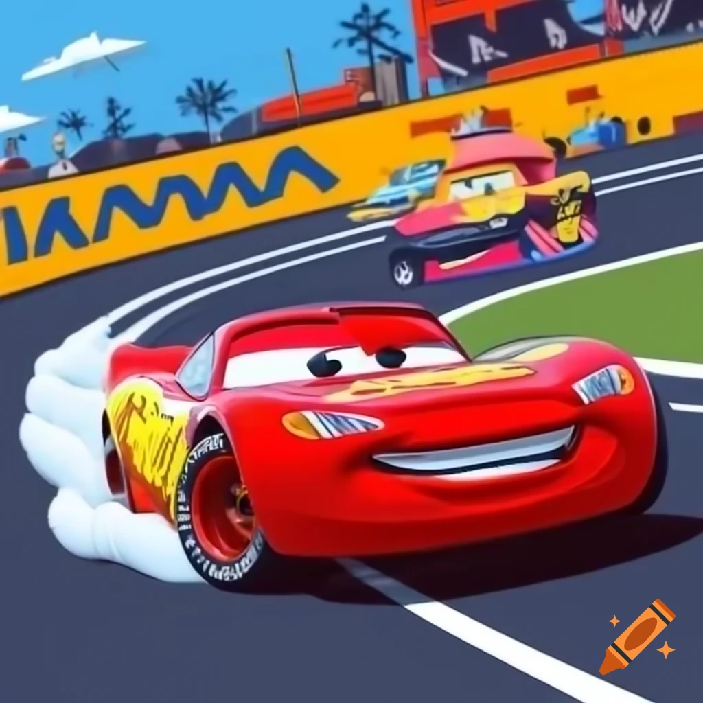 Dibujo a lápiz de Rayo McQueen en primer plano con lengua fuera y gafas ...