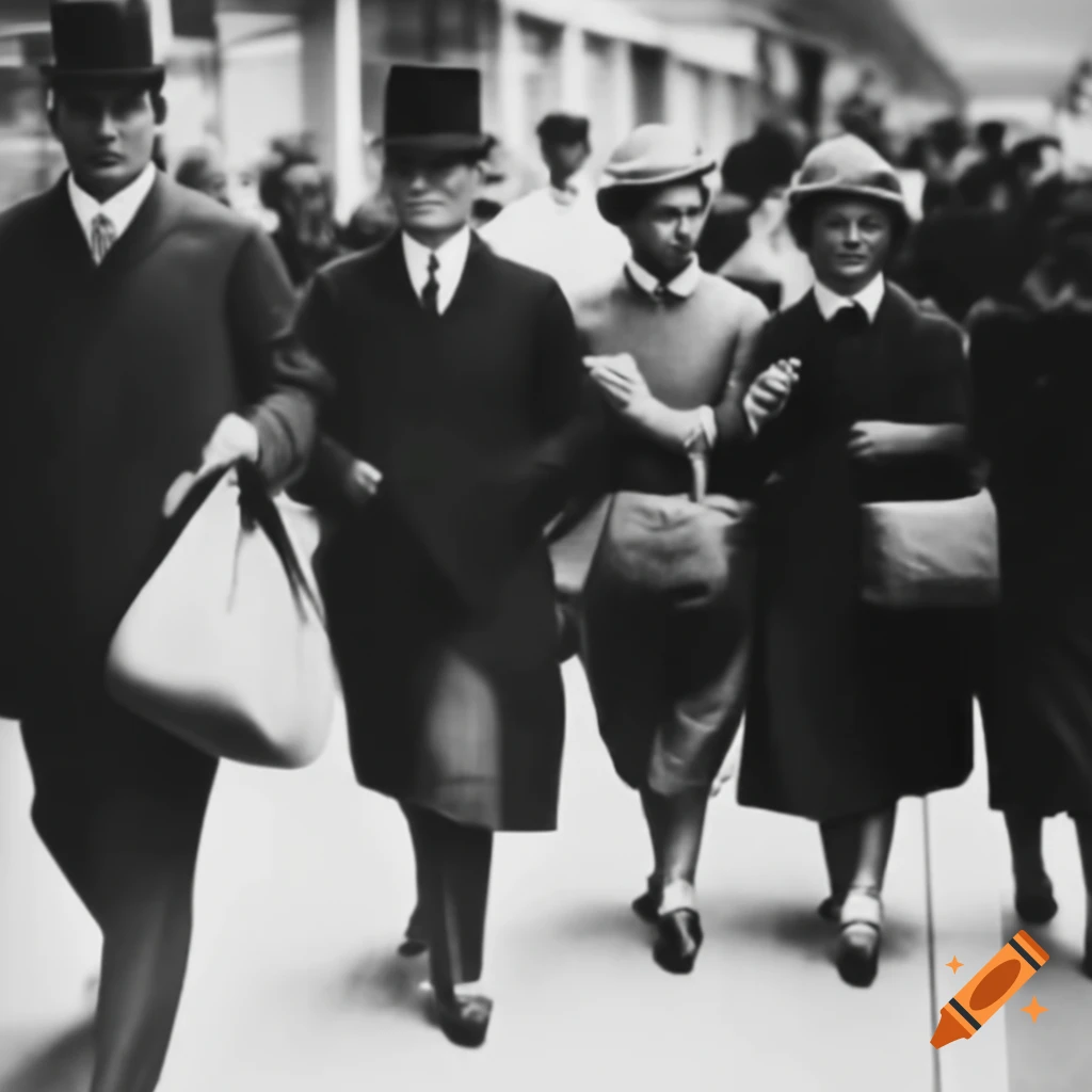 People walking in a 1900s mall carrying shopping bags on Craiyon