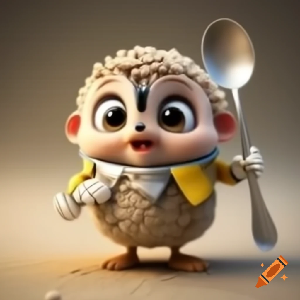Goofy oatmeal superhero with big eyes and spoon hands in cartoon style ...