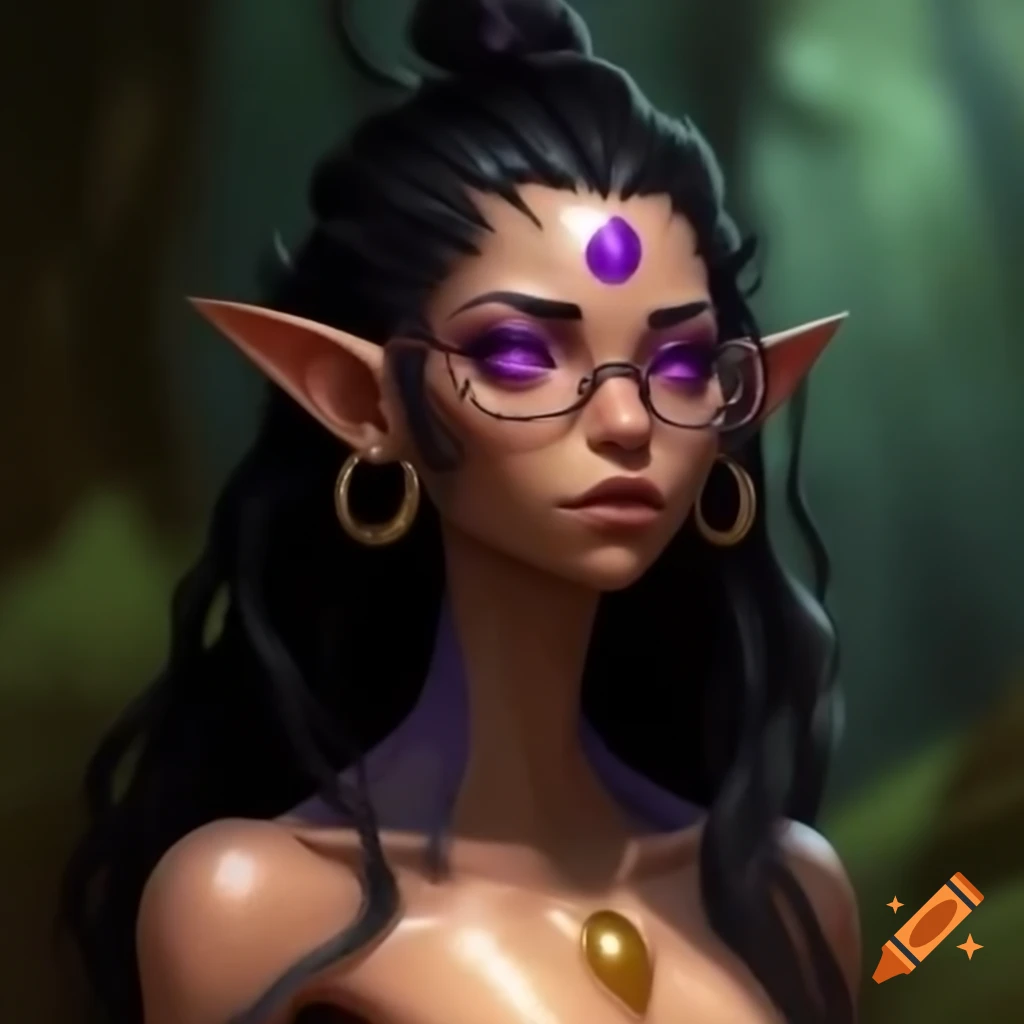 Humanoid phoenix with siren allure and purple eyes in a forest on Craiyon