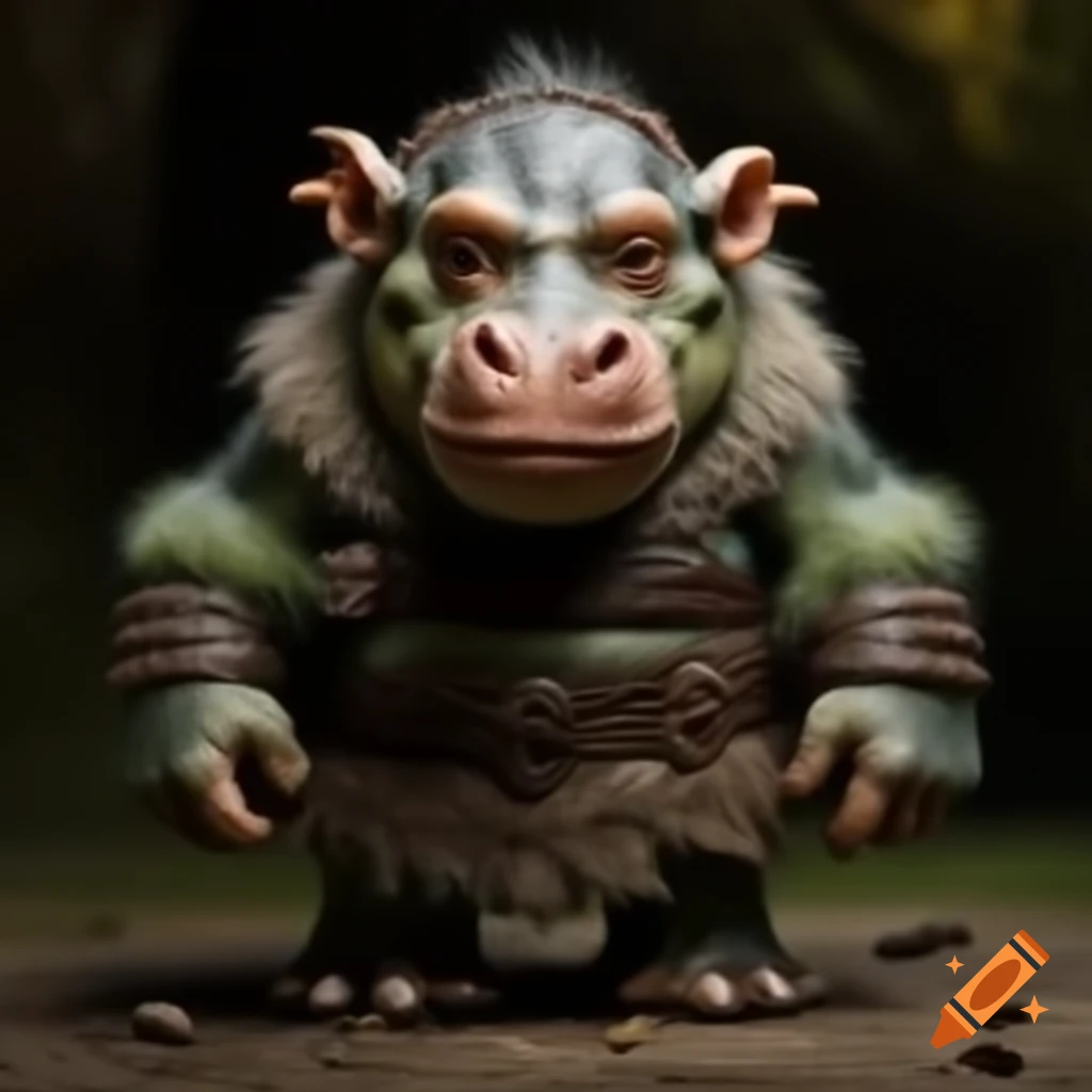 Troll with hippo face dressed as viking, full body illustration on Craiyon
