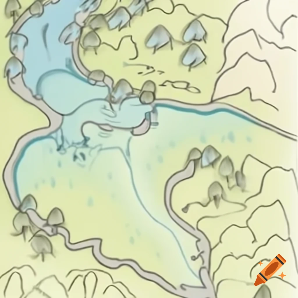 Map of fantasy country featuring mountains, forests, and rivers in ...