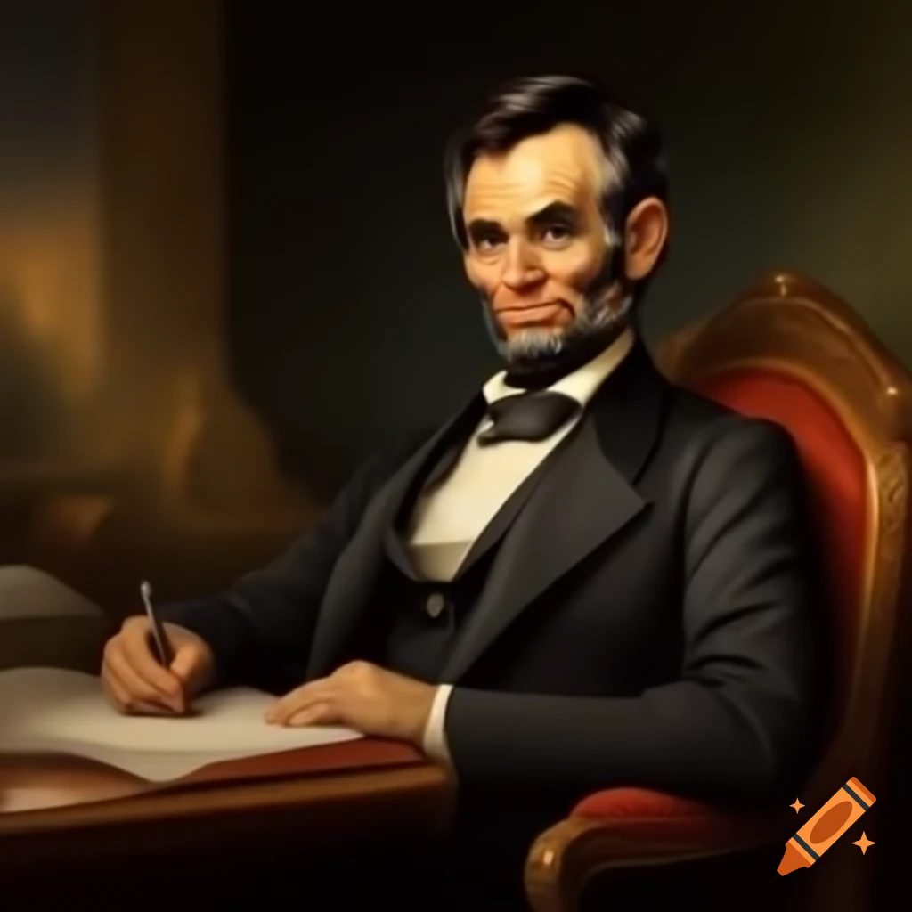 Portrait of Abraham Lincoln signing the Emancipation Proclamation ...