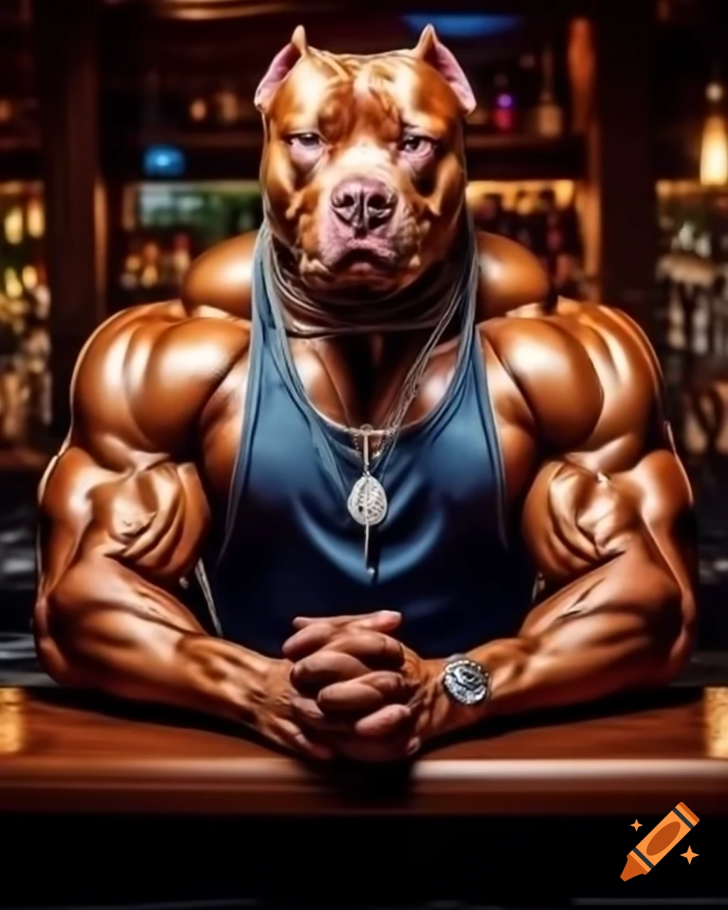 Muscular humanoid pitbull-like figure in rockstar attire striking a ...