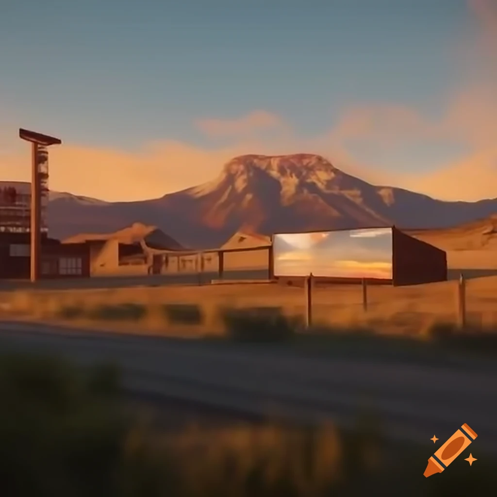 Western landscape at sunset featuring mountains and advertising ...