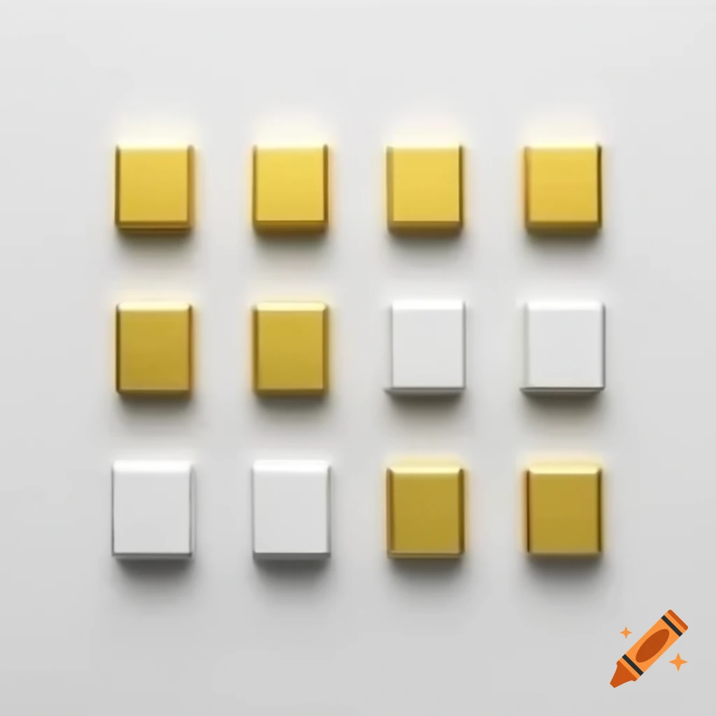 Grid of square metal samples displaying various gold alloys on Craiyon