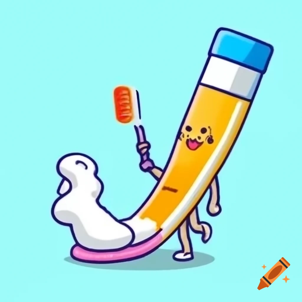 Smiling toothpaste tube applying paste on toothbrush on Craiyon