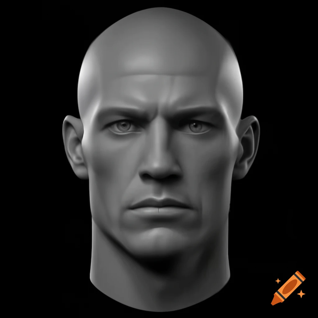 Realistic character sheet of bald male head in front and side view ...