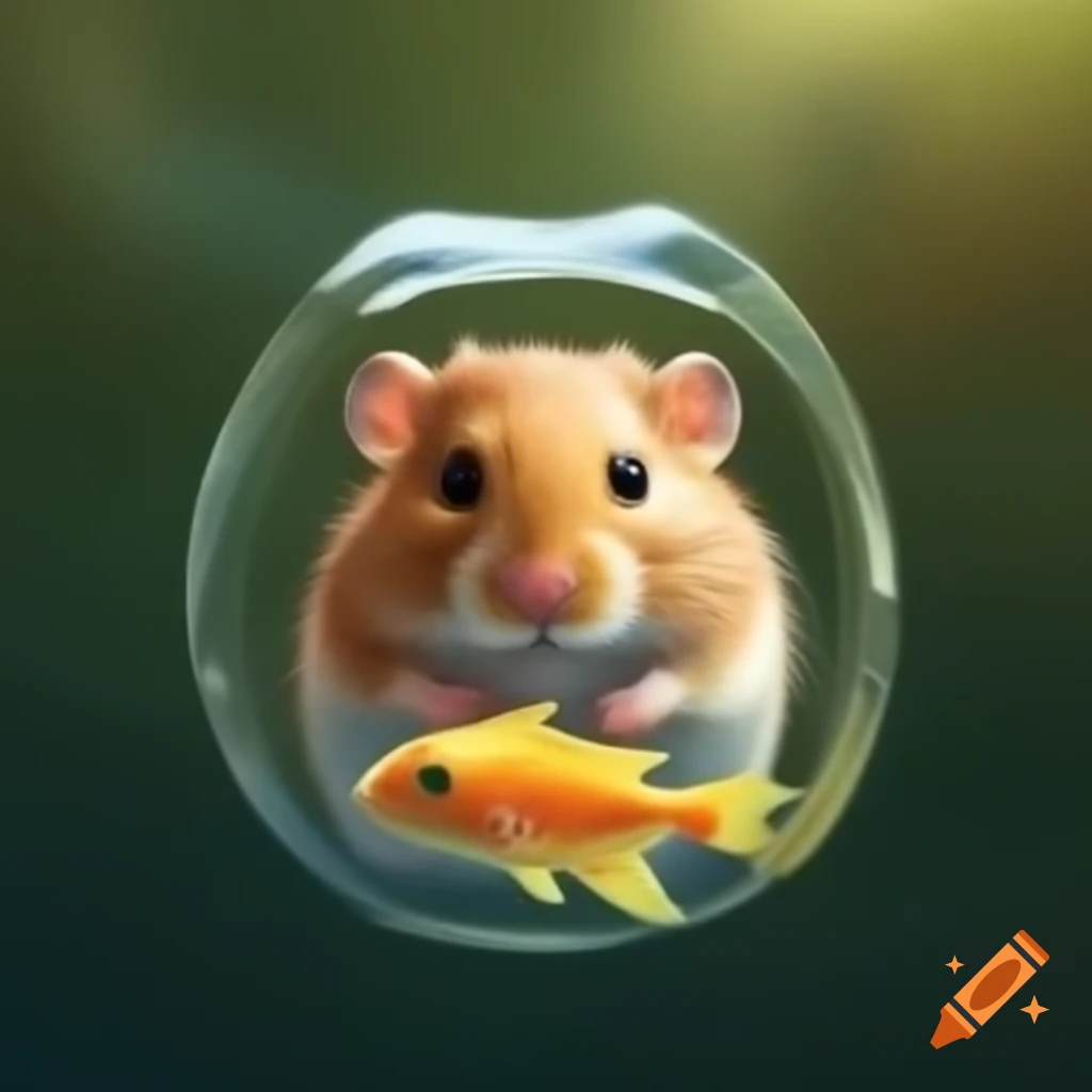 Hamster and rabbit observing goldfish swimming on Craiyon