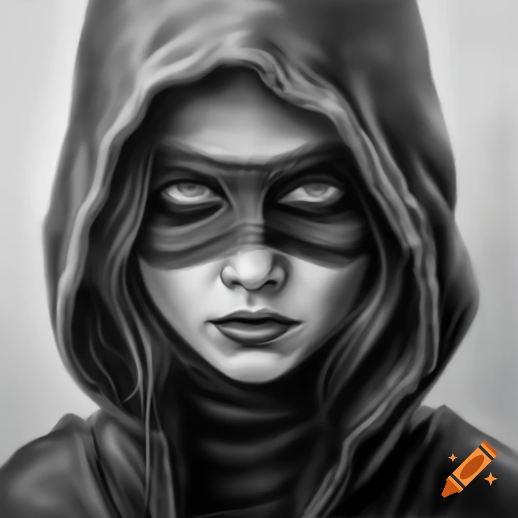 Detailed pencil drawing of a female thief in shadowdark style on Craiyon