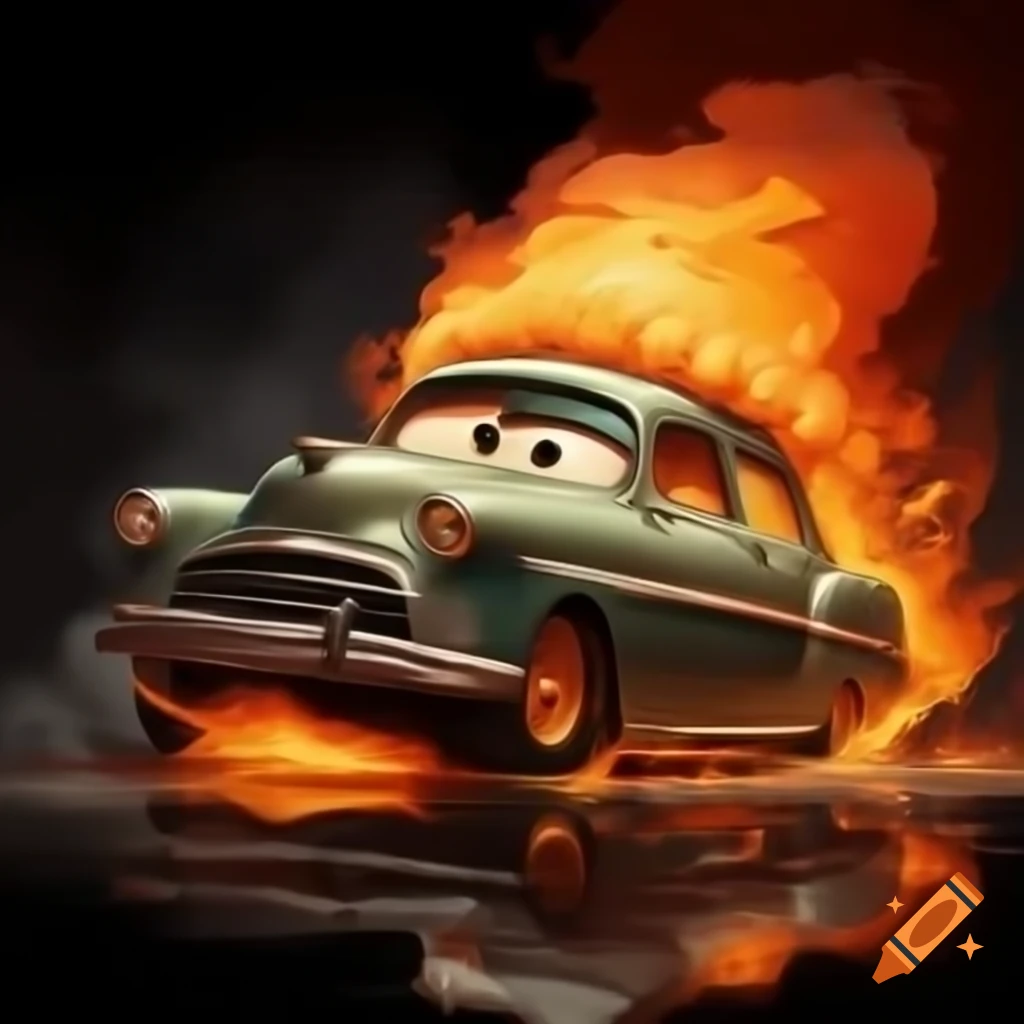 Cartoon car flowing down beer funnel with explosion at the bottom on ...