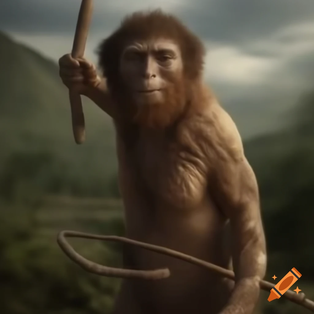 Prehistoric human hunter holding club on Craiyon